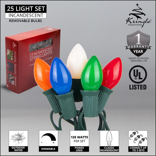C7 Commercial String Lights, Opaque Multicolor Bulbs - Yard Envy