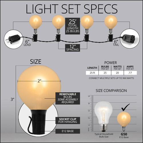 Globe String Light Set, Warm White G50 FlexFilament TM Satin Glass LED ...