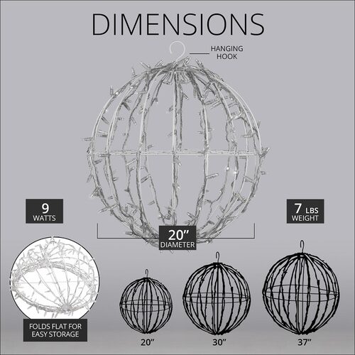 Commercial Mega Sphere Light Ball, Fold Flat, Warm White LED - Yard Envy