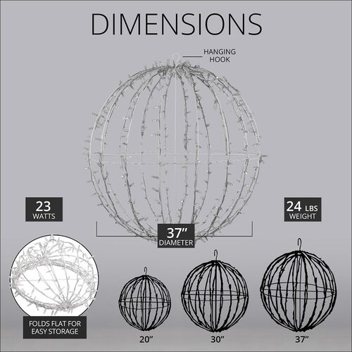 Commercial Mega Sphere Light Ball, Fold Flat, Warm White LED - Yard Envy