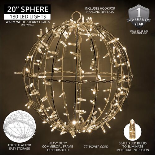 Commercial Mega Sphere Light Ball, Fold Flat, Warm White LED - Yard Envy