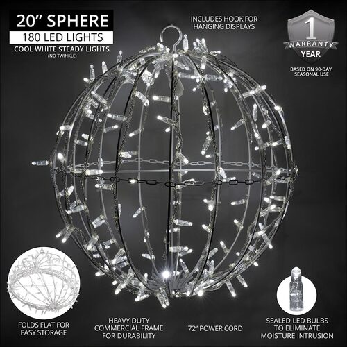 Commercial Mega Sphere Light Ball, Fold Flat, Cool White LED - Yard Envy