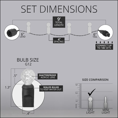 G12 Commercial LED String Lights, Cool White, Green Wire - Yard Envy