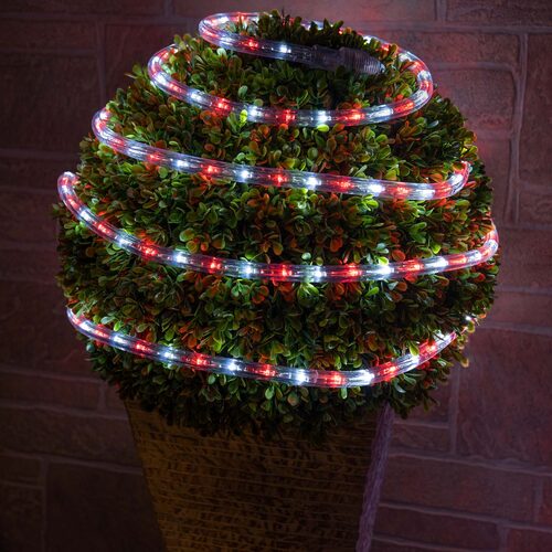 18' Red, Cool White LED Rope Light, 2 Wire 1/2", 120 Volt - Yard Envy