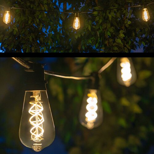 Commercial Patio String Lights, Warm White ST64 FlexFilament TM LED Glass Bulbs, Black Wire ...