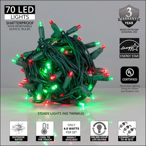 Wide Angle LED Mini Lights, Red, Green, Green Wire - Yard Envy