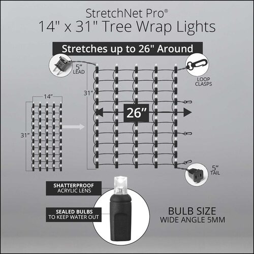 LED StretchNet Pro® Tree Wrap Lights, Warm White, Brown Wire - Yard Envy