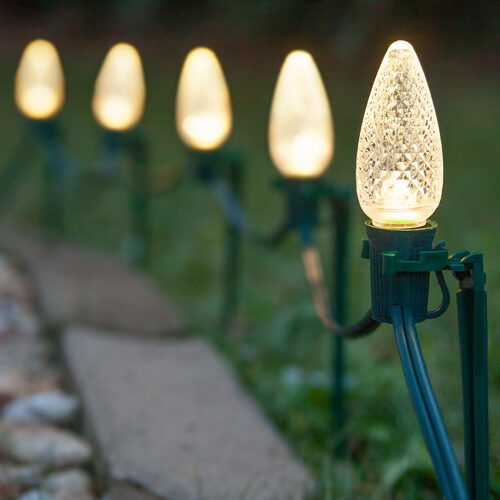 C9 LED Pathway Lights, Warm White, 7.5'' Stakes - Yard Envy