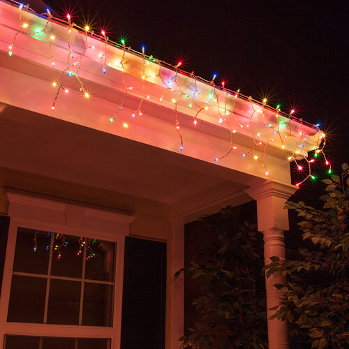 100 Icicle Lights, Multicolor, White Wire - Yard Envy