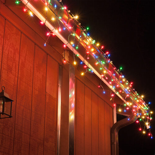 150 Icicle Lights, Multicolor, Green Wire - Yard Envy