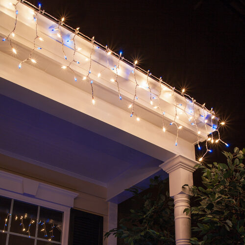 150 Icicle Lights, Blue/Clear, White Wire - Yard Envy