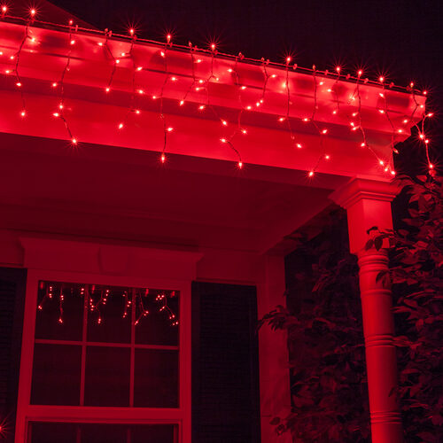 150 Icicle Lights, Red, White Wire - Yard Envy