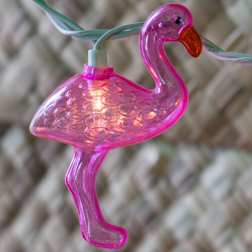 Pink Flamingo Light String, 10 Clear Lights - Yard Envy
