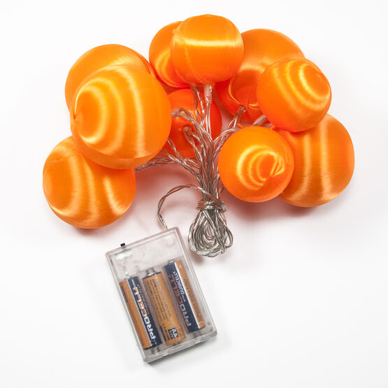 Battery Operated Orange Ball Ornament Light Set, 10 Amber LED Lights ...