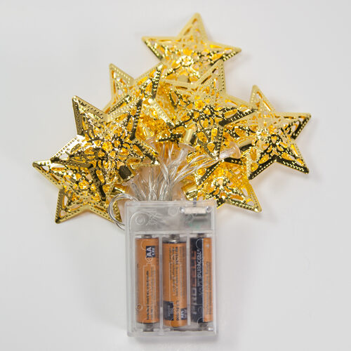 Wintergreen Lighting® Battery Operated LED Golden Metal Star String ...