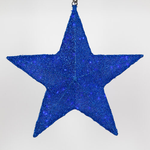 Blue LED Hanging Star Light, Metallic Mesh Covered Frame - Yard Envy