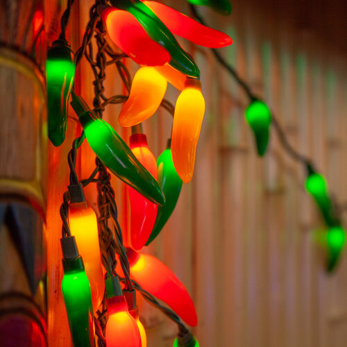 Chili Pepper Cluster Light Set, 35 Multicolored Lights, Green Wire ...
