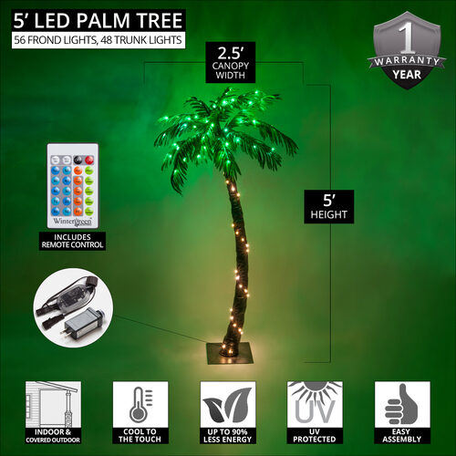 Curved LED Lighted Palm Tree with Green Canopy - Yard Envy