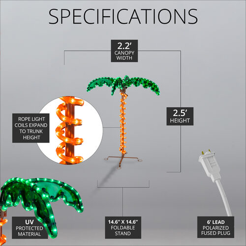 Deluxe Rope Light LED Lighted Palm Tree with Green Canopy - Yard Envy