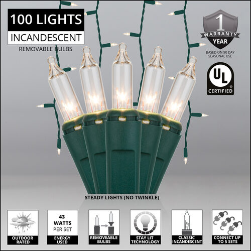 100 Icicle Lights, Clear, Green Wire - Yard Envy