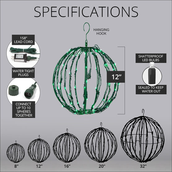 Light Ball, Fold Flat Green Frame, Green LED - Yard Envy