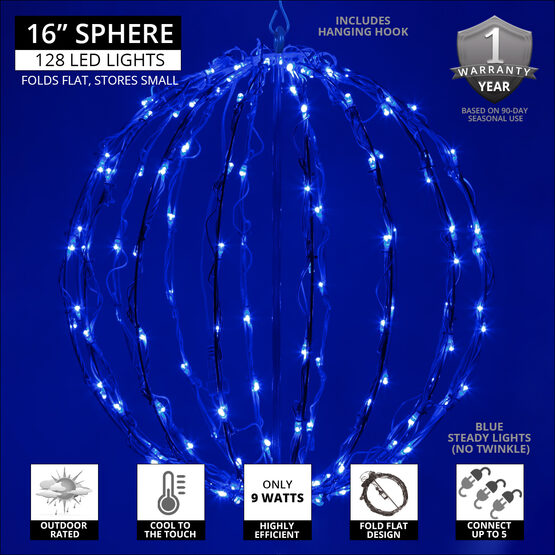 Light Ball, Fold Flat Blue Frame, Blue LED - Yard Envy