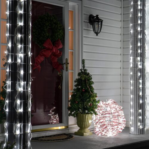 LED StretchNet Pro Column Wrap Lights, Cool White, White Wire - Yard Envy