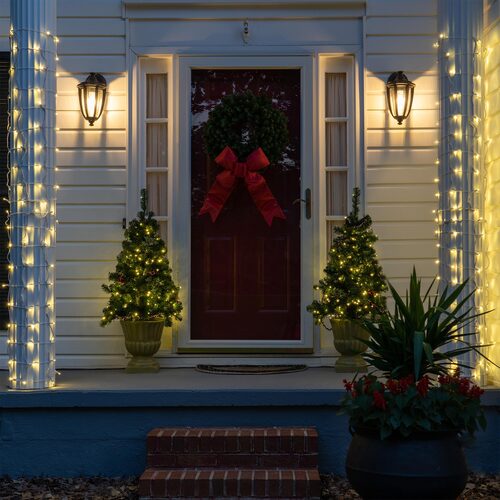 LED StretchNet Pro Column Wrap Lights, Warm White, White Wire - Yard Envy